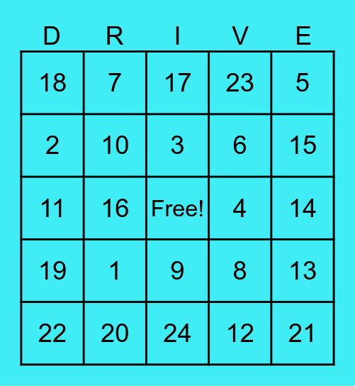 DRIVE Bingo Card