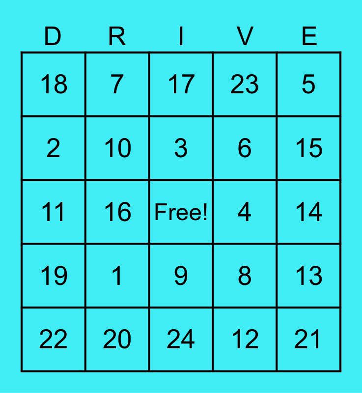 DRIVE Bingo Card