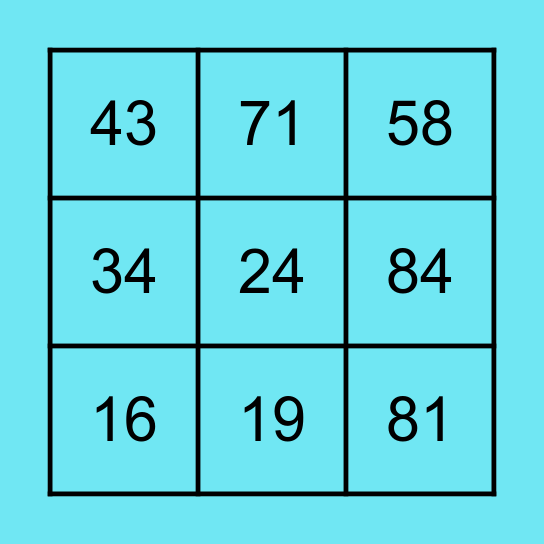 Roadmap A1 |2C| Numbers Bingo Card