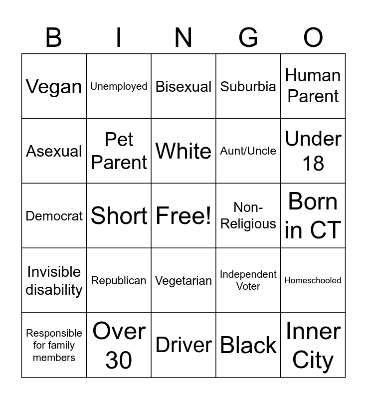 Identity Bingo Card