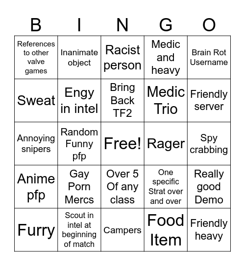 Tf2 Bingo Card