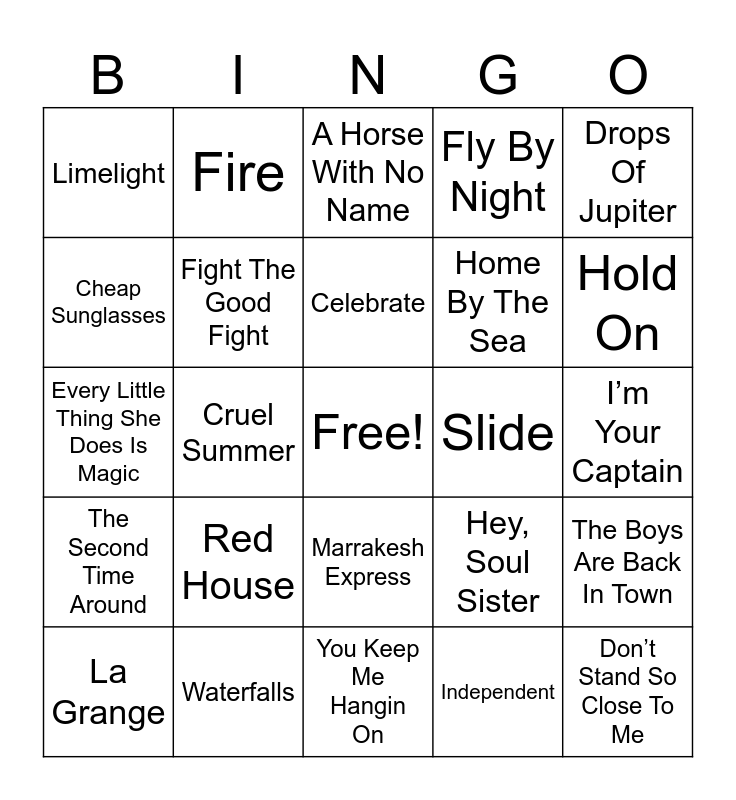 3 PIECE BANDS & TRIO MUSIC Bingo Card