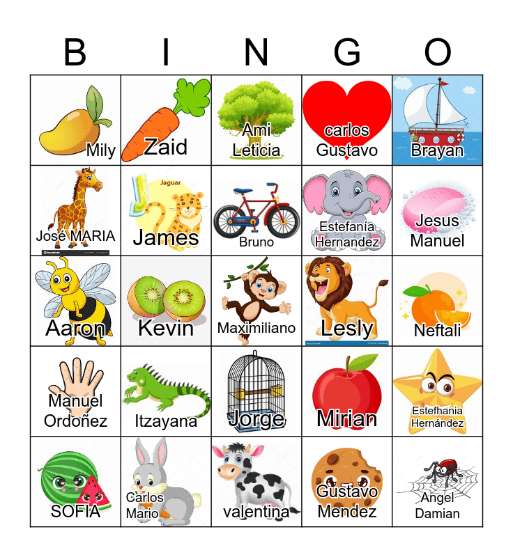Nombres de mis compañeros Bingo Card