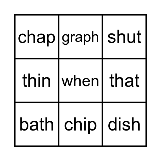 Digraph Bingo Card