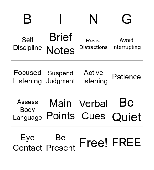 LISTENING Bingo Card