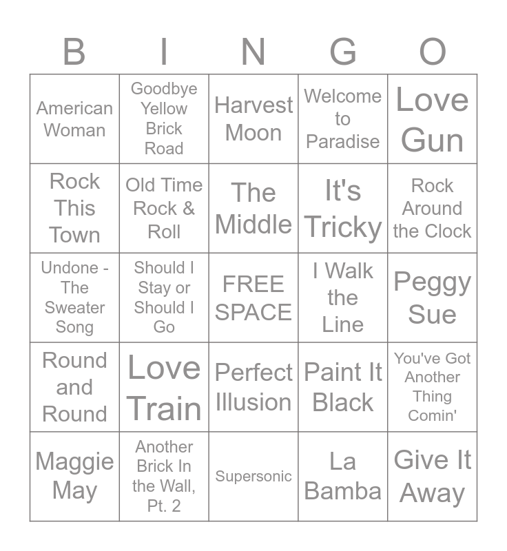 Music Bingo #49 Bingo Card