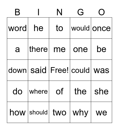 Tricky Words BINGO Card