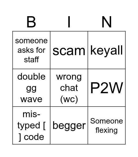 Untitled Bingo Card