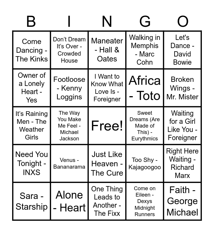 80's Jingo Bingo Card