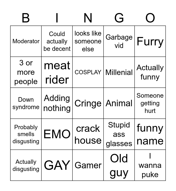 Cringe bingo Card