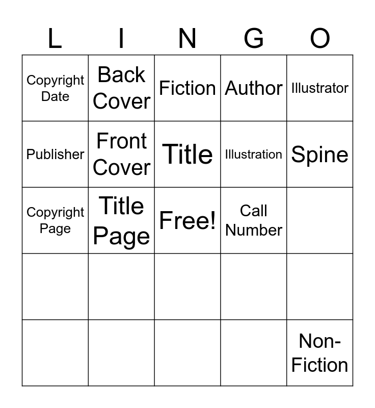 Library Lingo Bingo Card