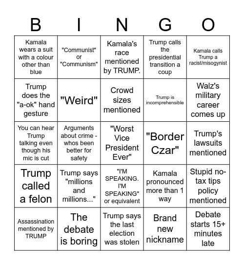 Debate Bingo Card