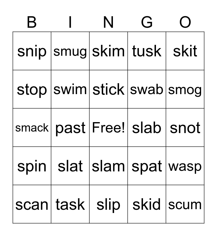 S blend Bingo Card