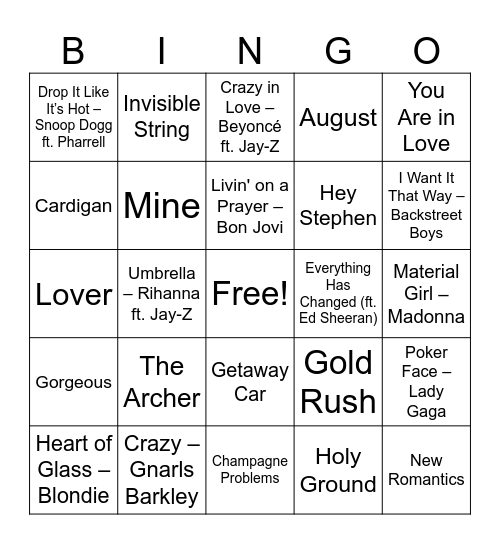 Dancin' Through The Decades Bingo Card