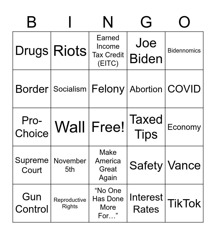 2024 Presidential Bingo Card
