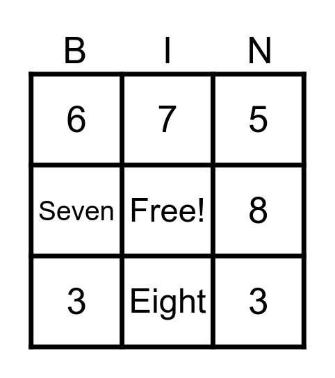 number 1-10 Bingo Card