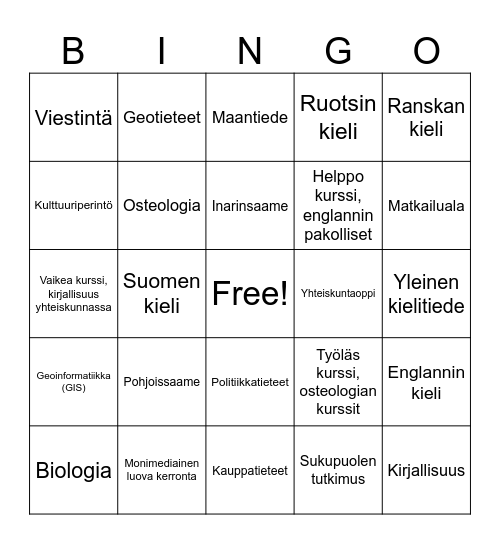 Kultuilta Bingo Card