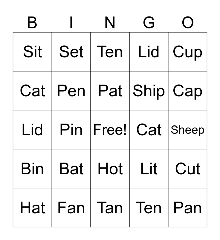 Minimal Pairs Bingo Card