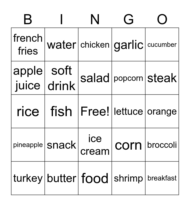 La Comida Bingo Card