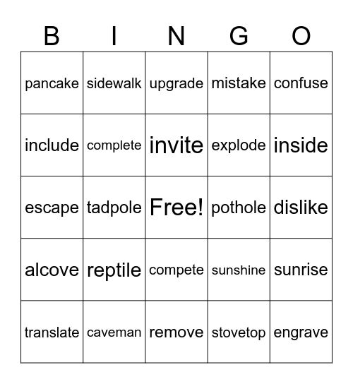 2 Syllable VCe Words Bingo Card