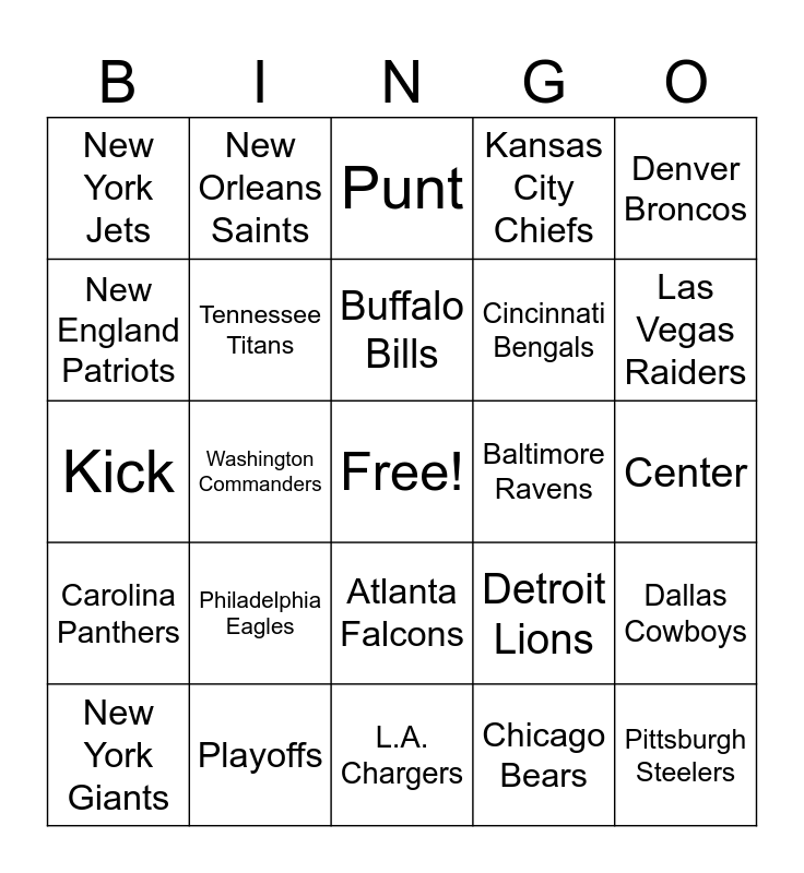 NFL Bingo Card