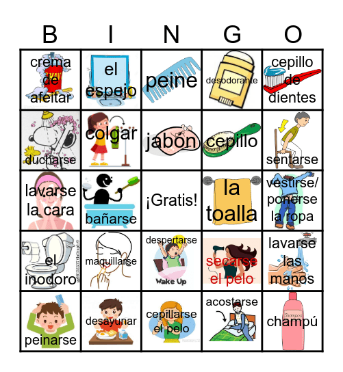 CCHS--Spanish 2, Unit 1 La rutina diaria Bingo Card