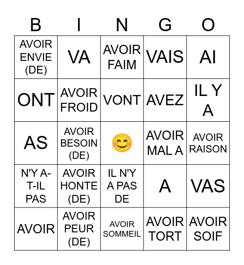 AVOIR Bingo Card