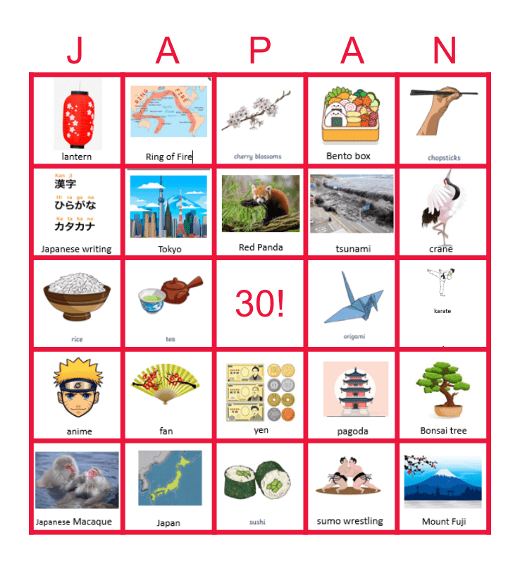 JAPAN Bingo Card