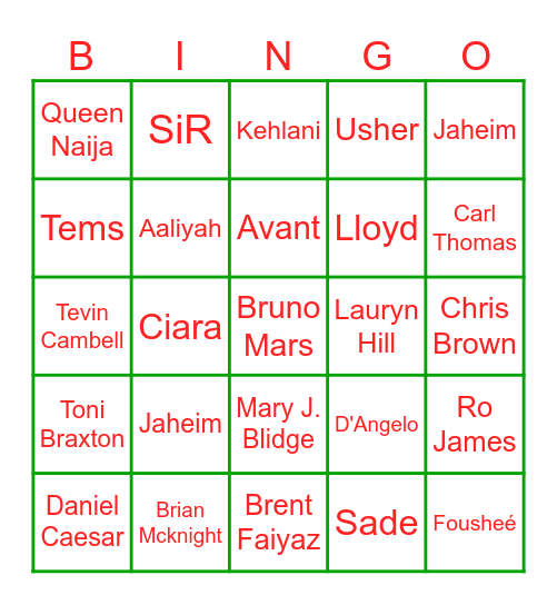 RnB BINGO Card