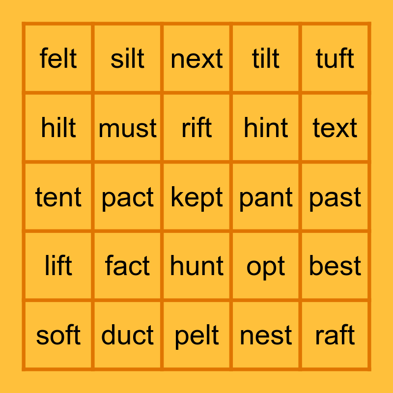 Final T Blends Bingo Card