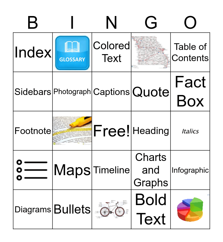 Text Features Bingo Card