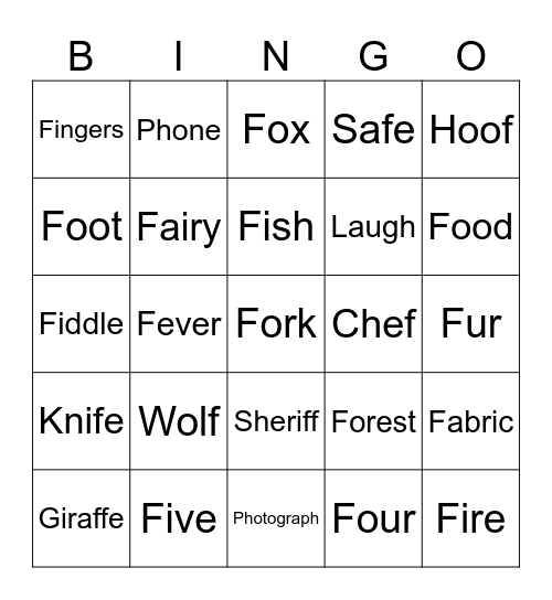 F Words Bingo Card
