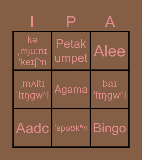 IPA Bingo Card