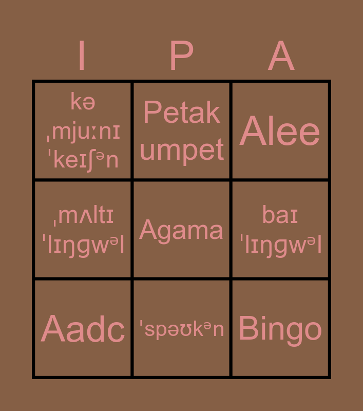 IPA Bingo Card