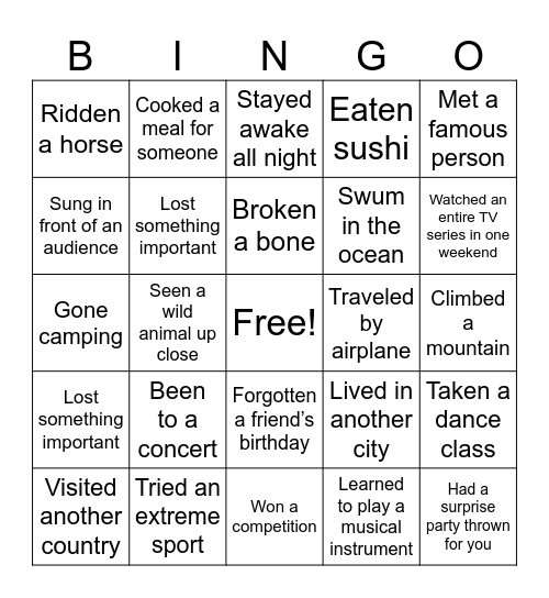 Present perfect Bingo Card