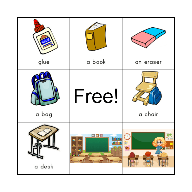 Classroom objects Bingo Card