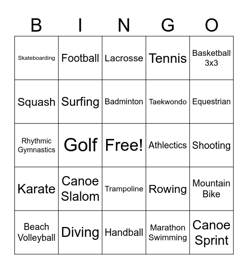 Paris 2024 Bingo Card