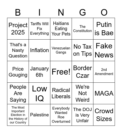 Presidential Debate 2024 Bingo Card