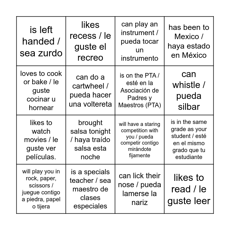 Find Someone who… / Encuentra a alguien que... Bingo Card