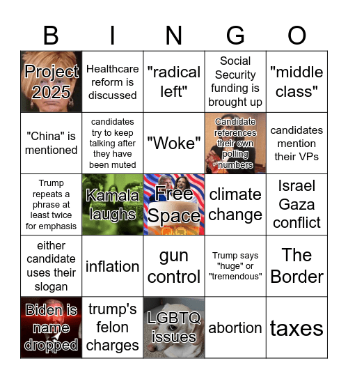 2024 Presidential Debate Bingo Card