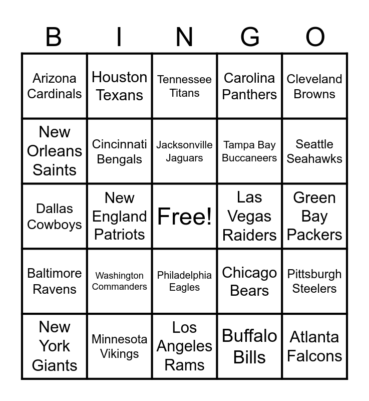 CTG NFL BINGO Card