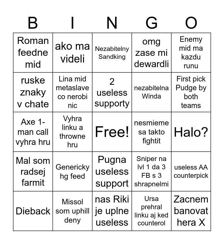Dota Bingo Card