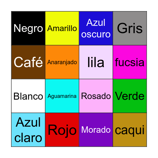 los colores Bingo Card