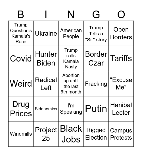 Debate 2024 Bingo Card