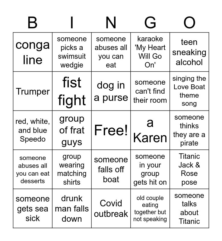 Cruise Ship Bingo! Bingo Card