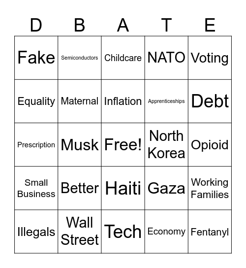 Debate Bingo Card