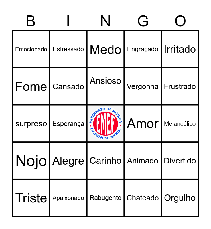 Bingo das Emoções e Sentimentos Bingo Card