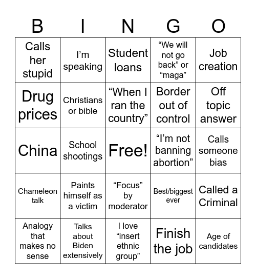 Debate bingo Card