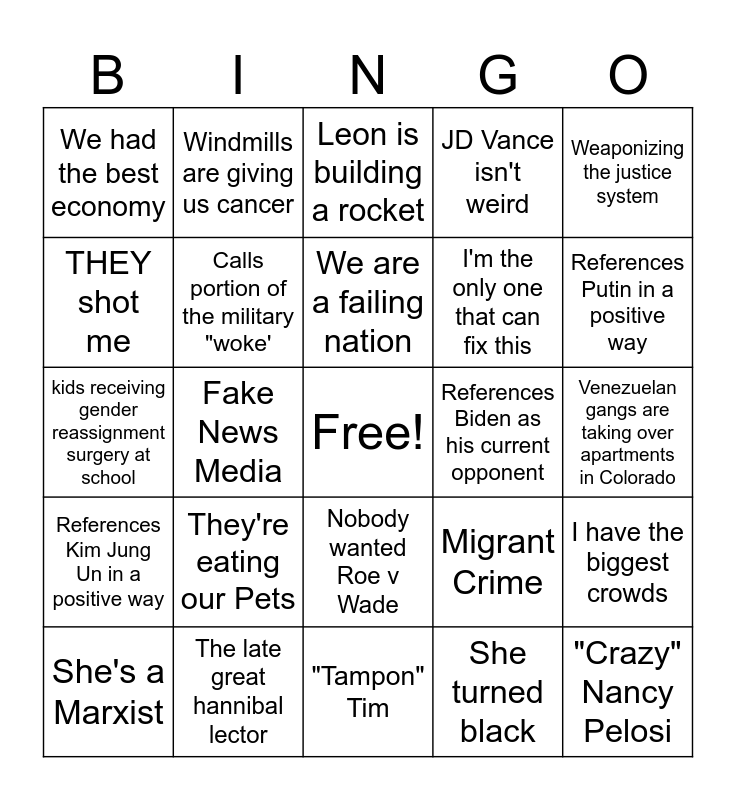 TRUMPISMS 2024 Bingo Card