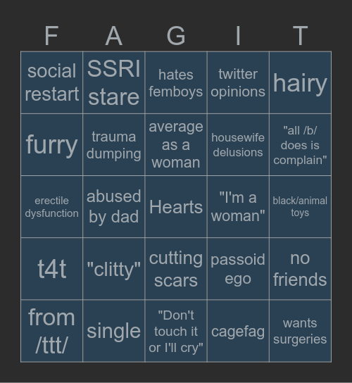 Insufferable Tranny Bingo Card